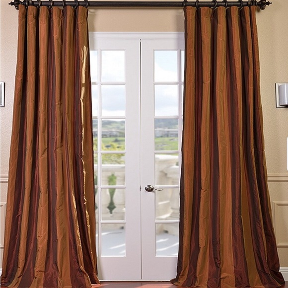 Accents | Stripe Rusty Orange Umber Brown 3 Lined Grommet Curtain ...